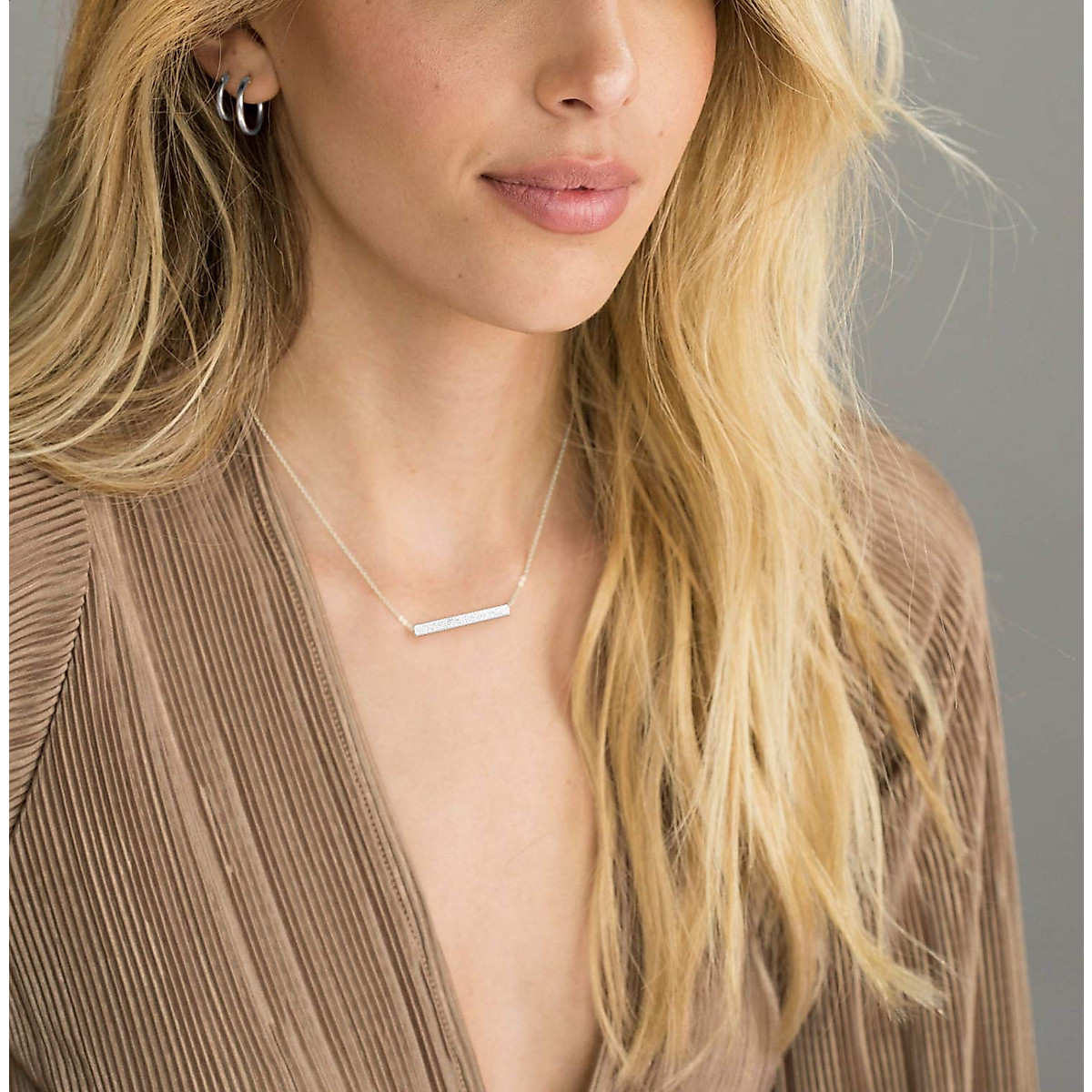 Altitude Boutique Minimalist Bar Necklace Simple Horizontal Bar Necklace for Women (Silver)