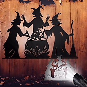 Halloween Witch Decorations Outdoor - 3pcs Witch Metal Yard Stakes, Witch Cauldron Sign Shadow Casters for Halloween Yard Garden Art Decor