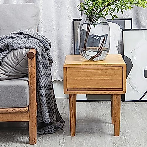 Cttasty Nightstand, Solid Wood Bedside Tables with Drawer, Mid Century Modern Nightstand, End Table with High Stool Leg, 15.74" L x 13.78" W x 19.69" H, Durable & Sturdy Small End Table, Natural