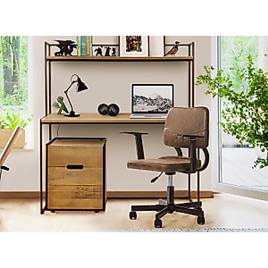 FEZIBO Home Office Desk Chair, Modern Office Chair Mid Back, Swivel Rolling Chair with Wheels, Height Adjustable Computer Tsak Chair, Brown