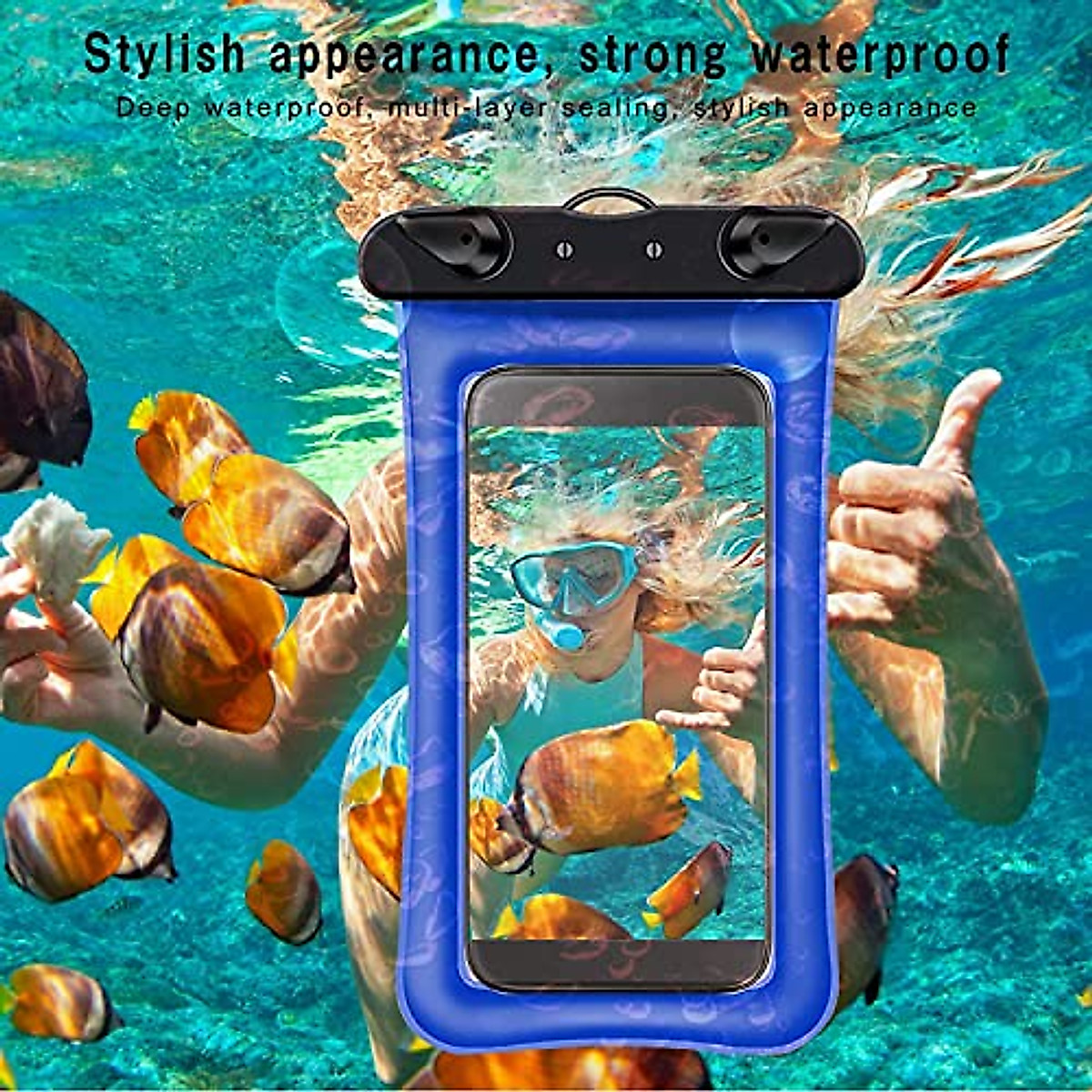Universal Waterproof Phone Pouch,Floatable Waterproof Phone Pouch Compatible for iPhone 13 12 11 Pro Max XS Max XR X 8 7 Samsung Galaxy s10/s9 Up to 7.0", IPX8 Cell Phone Dry Bag -2 Pack Black+Blue