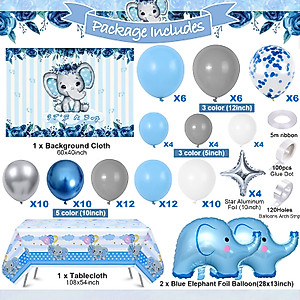 Winrayk Elephant Baby Shower Decorations Boy, Blue Elephant Balloon Garland Arch Kit It's a Boy Backdrop Tablecloth Foil Balloon, Elephant Theme Birthday Party Supplies Baby Boy Shower Decorations