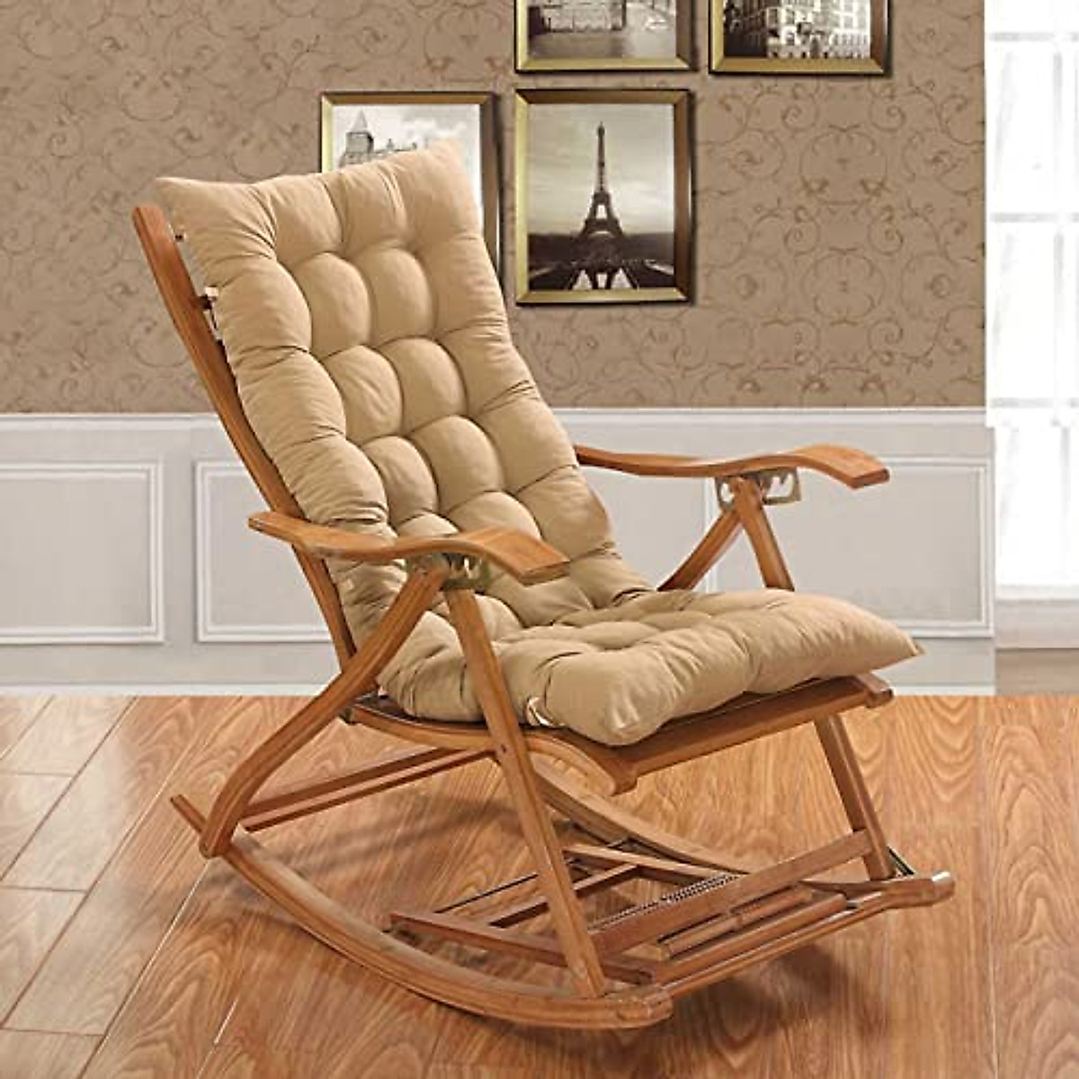 Lee My Rocking Chair Cushion, Solid Color High Back Patio Chair Cushion, Replacement Cushion, Indoor Non-Slip Seat with Ties, Bedroom Balcony Garden Recliner Cushion