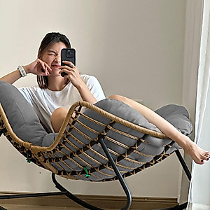 Rocking Chair Outdoor, Comfy Backyard/Patio/Front Porch Patio Chair/Rattan Chairs, Reading Chairs for Adults/Reclining Lounge Chair in Bedroom/Living Room