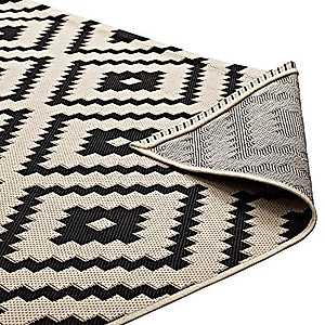 Modway Perplex Geometric Diamond Trellis 5x8 Indoor and Outdoor In Black and Beige