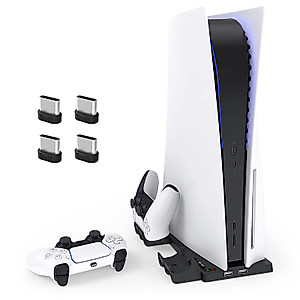 Vertical Stand with Controller Charger Compatible with PS5 Console, YUANHOT Charging Station Dock with 4 USB-C Plugs