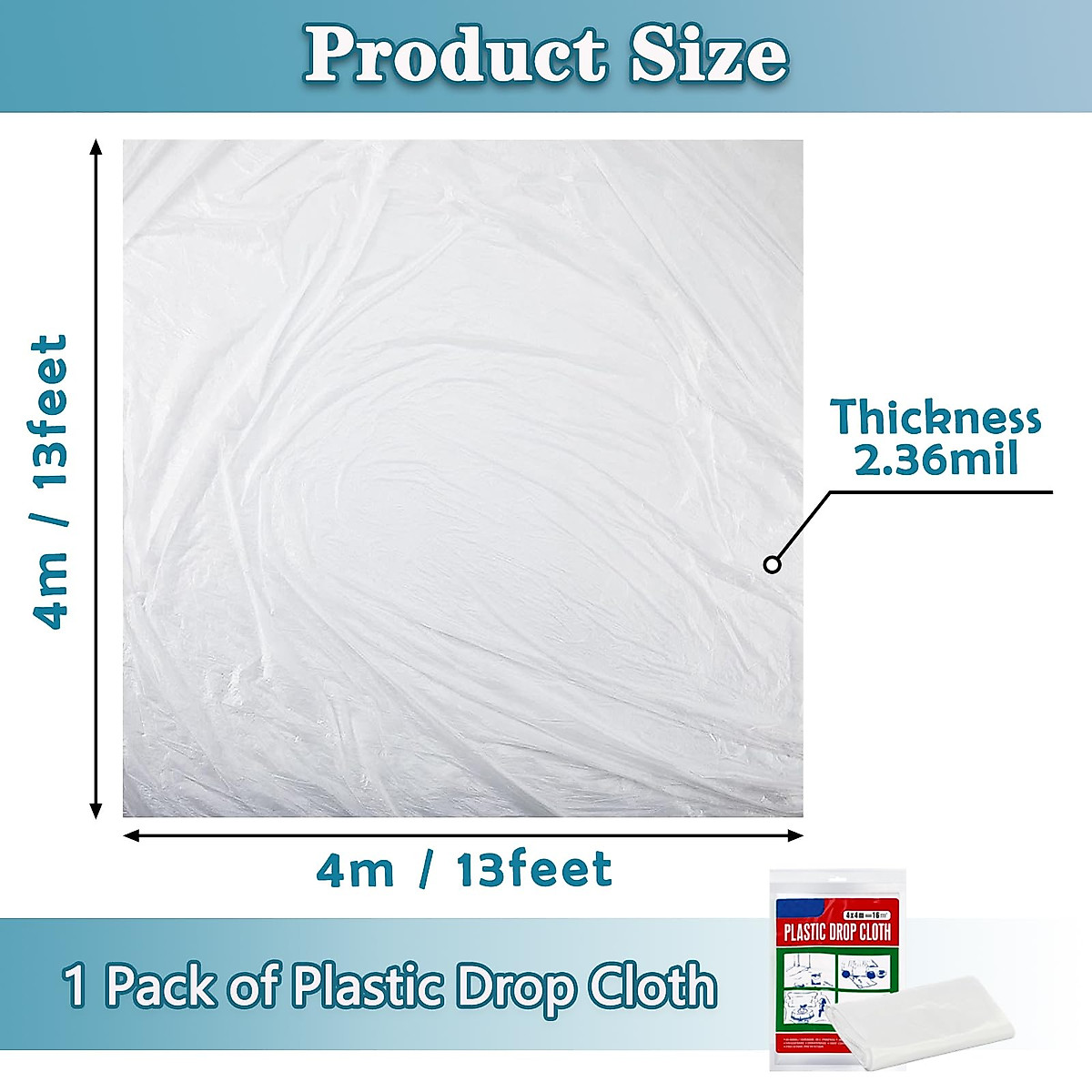 Plastic Drop Cloth, Plastic Sheeting 13x13 Feet Plastic Drop Cloths for Painting Waterproof Dustproof Paint Plastic Covering Furniture Cover Floor Protection Film Painters Plastic