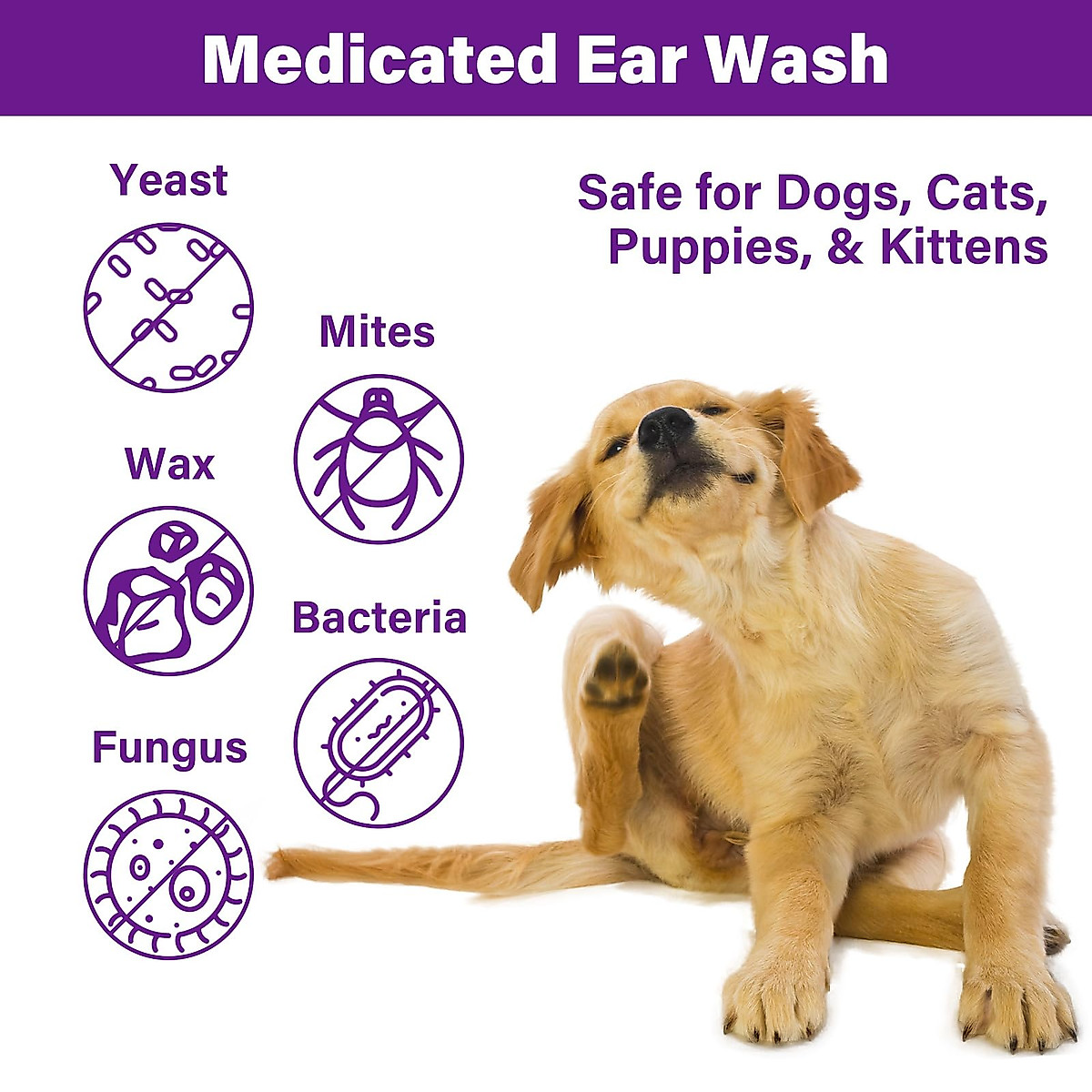 GJYC PET Ear Cleaner for Dogs and Cats,Dog Ear Infection Treatment for Itch Relief, Cleans The Ear Canal from Debris and Buildup Removes Wax, Odor with Aloe 2 Fl oz