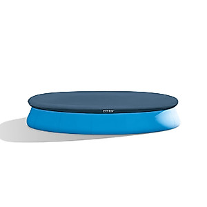 INTEX 28023E Pool Cover: For 15ft Round Easy Set Pools – Includes Rope Tie – Drain Holes – 12in Overhang – Snug Fit