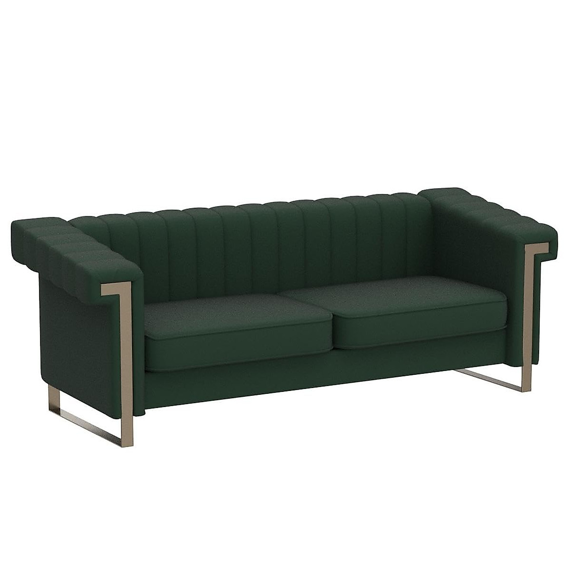 MGH Modern Velvet Sofa,Channel Tufted Velvet Sofa Couch with Stainless Steel Base and Comfortable Cushion,83.86“ Lx 30.71“ Wx 30.51“ H (Green)