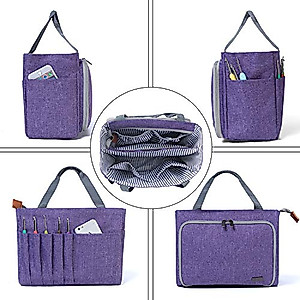 Luxja Crochet Tote Bag, Yarn Storage Bag for Small Unfinished Projects, Crochet Hooks and Other Accessories, Purple
