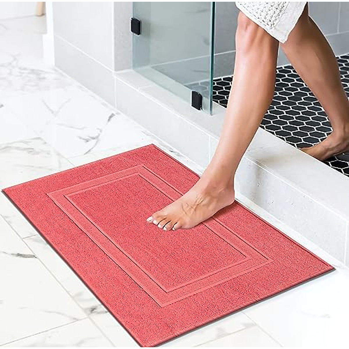 GLAMBURG Premium Cotton 20x32 inch 2-Pack Bath Mats - 100% Ringspun Cotton - Luxury Hotel & Spa Quality - 800 GSM - Durable Soft Highly Absorbent - Machine Washable - Coral Orange