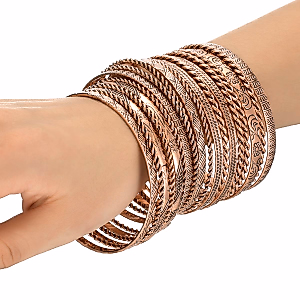 ENSOUL Antique Copper Flower Mixed Metal Aztec African Indian Vintage Multi Bangle&Bracelets For Women Set of 19