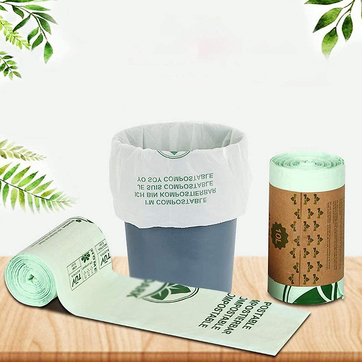 Lihuzmd 8L-10 Rolls Biodegradable Bin Bags,with Drawstring Rubbish Bags Trash Bags 100% Compostable Recycle Garbage Bag