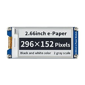 Waveshare 2.66inch E-Paper E-Ink Display Module Compatible with Raspberry Pi4B/3B+/3B/2B/B+/A+/Zero/Zero W/WH/Zero 2W 296×152 Pixels Black/White Dual-Color SPI Interface Supports Partial Refresh