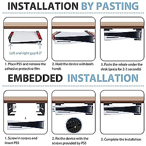 Under Desk Mount for PS5 No Drill, Chanvoo Aluminum Under Desk Mount Holder for Playstation 5 Disc & Digital Edition with Adhesive (Silver)
