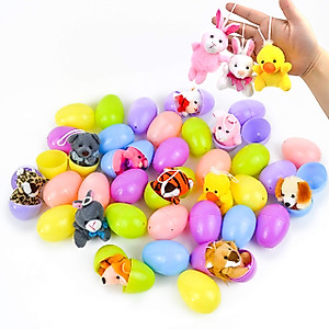 JOYIN 36 Pcs Pre-Filled Easter Eggs Filled with Plush Animal Toys for Kids Toddlers Easter Egg Hunt, Basket Stuffers Fillers, Kids Party Favor, Classroom Prize Supplies