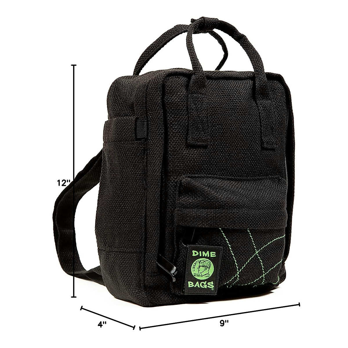 DIME BAGS Hot Box Mini Backpack | Multi Pocket Small Backpack made of Premium Hemp and Recycled Materials | School Backpack or Travel Bag (Black)