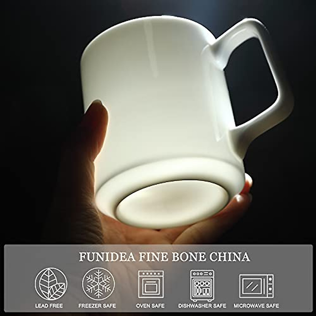 FunIdea Fine Bone Ceramic Coffee Mug with Handles for Hot Beverages Coffee Cappuccino Latte Cocoa Tea Perfect for Home (15oz)
