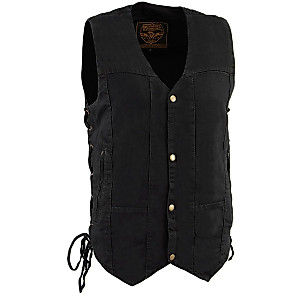 Milwaukee Leather DM1990 Men's Black 10 Pocket Side Lace Denim Vest - 4X-Large