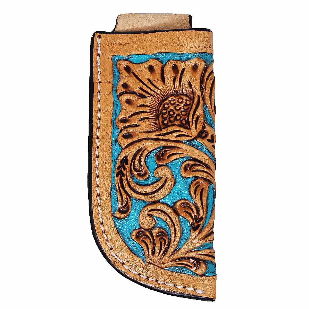 CHALLENGER Horse Western Floral Tooled Leather 4" Knife Sheath Holster with Belt Loop 29FK06TR