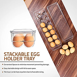 Utopia Home (Pack of 8 Pantry Organizers and Egg Trays – Pack of 6 Medium Organizers for Refrigerator, Kitchen & Storage Racks – Pack of 2 Egg Trays With Lid & Handle – Clear Plastic Holders