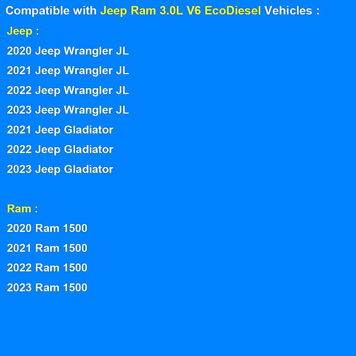 Oil Filter, Replace 68507598AA 68498720AA Compatible with Jeep Ram 3.0L V6 EcoDiesel - 2020-2023 Ram 1500 DT, 2020-2023 Wrangler JL, 2021-2023 Gladiator, Years 2020 2021 2022 2023 EcoDiesel Oil Filter