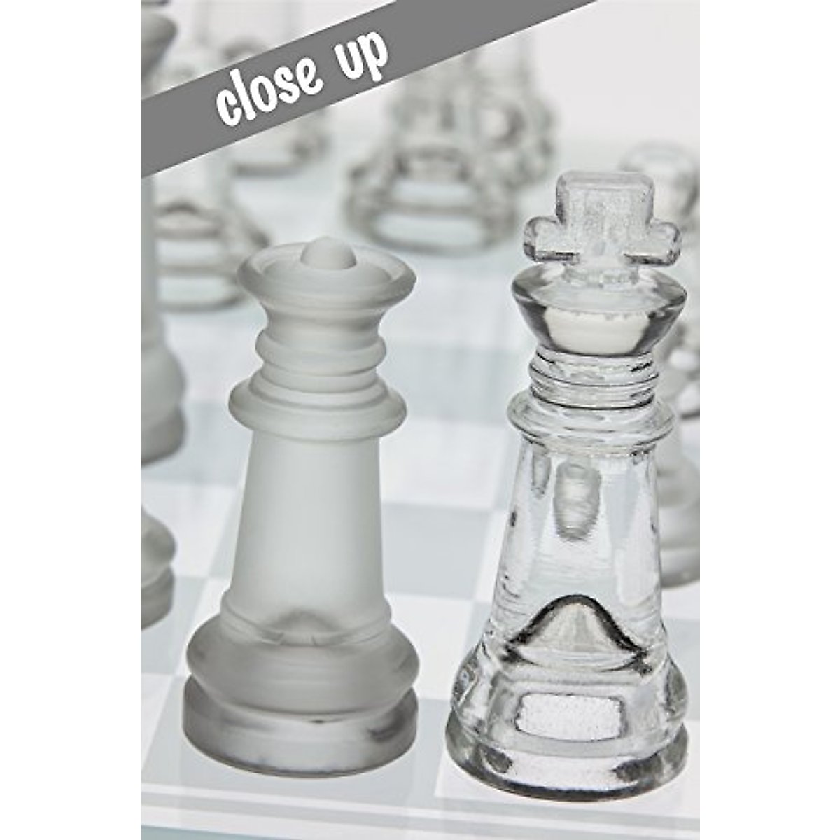 Gamie Glass Chess Set, Elegant Design - Durable Build - Fully Functional - 32 Frosted and Clear Pieces - Felted Bottoms - Easy to Carry - Reassuringly Stable (10 Inch)
