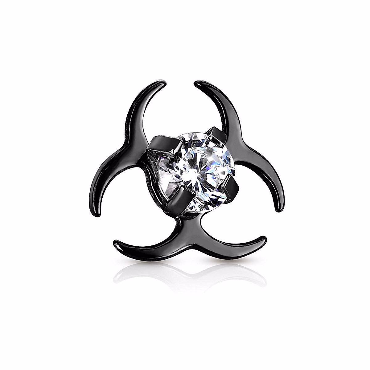 Covet Jewelry Clear CZ Centered Biohazard Symbol Internally Threaded 316L Surgical Steel Dermal Top (Black/Clear)