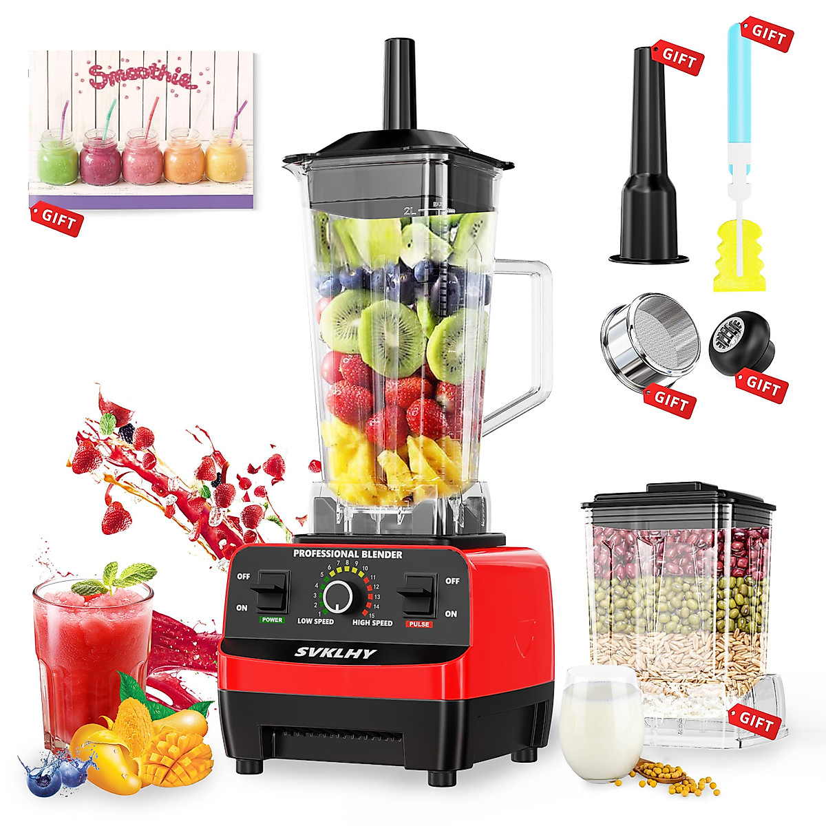 Smoothie Blender: [1600W German Motor][8-Tip Upgraded Blades][15 Speed Control] Professional Blenders for Kitchen Smoothies Juice, Smoothie Maker with 2 BPA-Free Cups Blender Receipe 1-Year Service