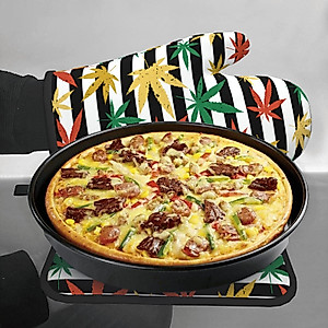 Oven Mitts and Pot Holders Sets Colorful Weed Oven Gloves Heat Resistant Potholders Washable Non-Slip BBQ Gloves with Hanging Loop for Women Men Kitchen Baking Cooking Grilling