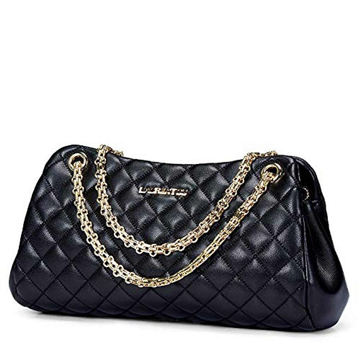 LAORENTOU Cowhide Shoulder Bag for Women Leather Small Satchel Crossbody Bag Quilted Purses With Chain Strap