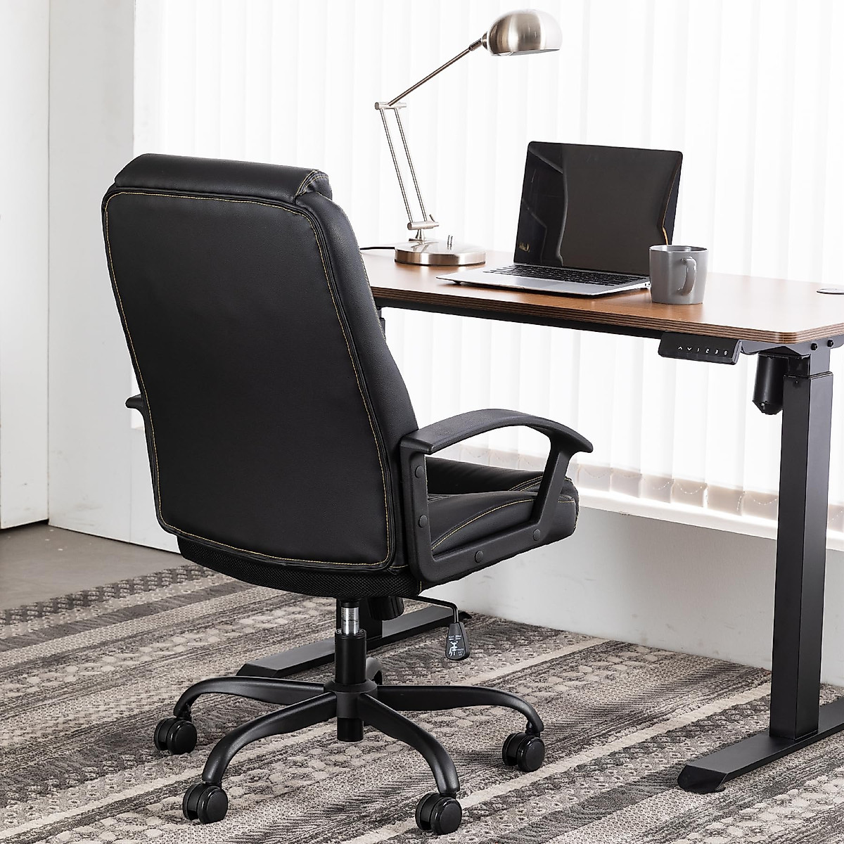 Office Chair Executive Office Desk Chair High Back Adjustable Ergonomic Managerial Rolling Swivel Task Chair Computer PU Leather Home Office Desk Chairs with Lumbar Support (Black,Gold Stitching)