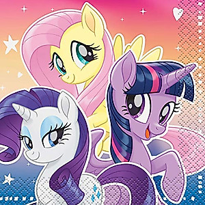 My Little Pony Birthday Party Supplies Favor Deluxe Bundle Pack Serves 16 includes 16 Plates, 16 Napkins, 1 Table Cover, 1 Banner, 16 Loot Bags, 24 Tattoos, 1 Dinosaur Sticker Sheet