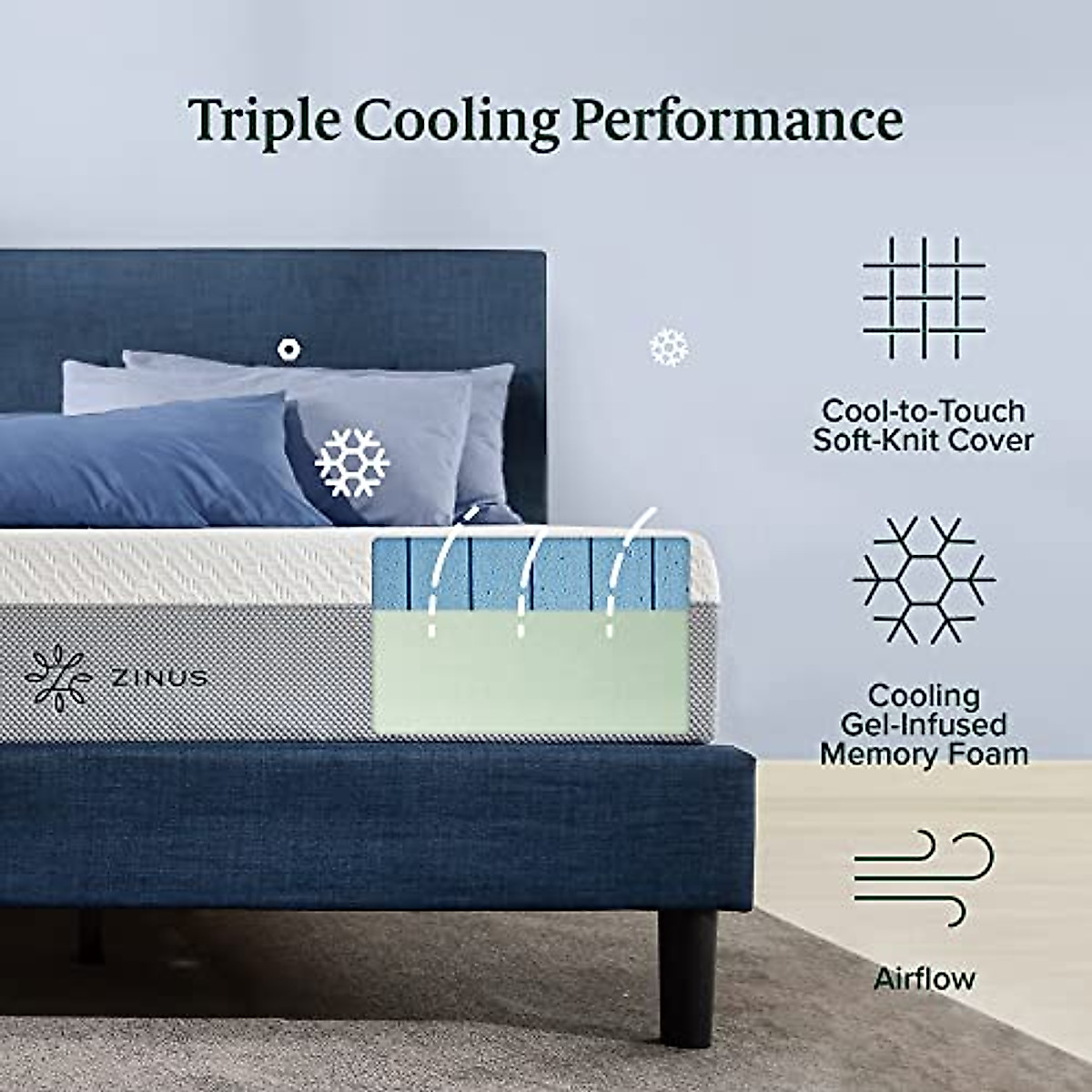 ZINUS 8 Inch Ultra Cooling Gel Memory Foam Mattress / Cool-to-Touch Soft Knit Cover / Pressure Relieving / CertiPUR-US Certified / Bed-in-a-Box / All-New / Made in USA, Queen