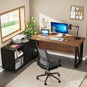 YITAHOME 55" Executive Desk and Lateral File Cabinet, 3 Drawers File Cabinet with Charging Station, L Shaped Desk Computer Desk Home Office Furniture Sets with Drawers & Storage Shelves, Walnut+Black