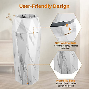 BEAMNOVA Stainless Steel Trash Can with Lid Half-Open Top Modern Commercial Garage Garbage Enclosure Metal Indoor Heavy Duty Waste Container 12x12x28 inch, White Marbling