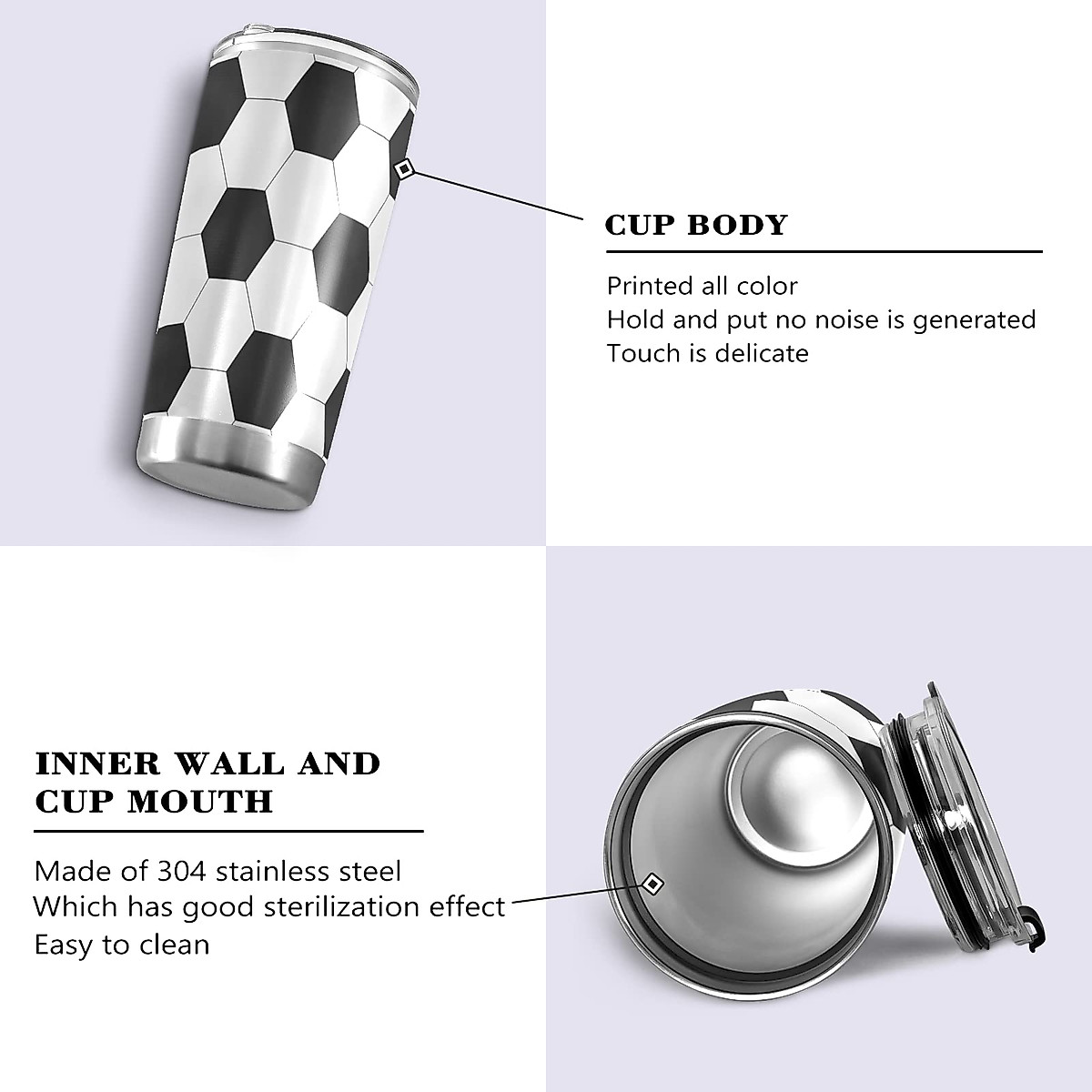 Yasala Tumbler Soccer Print Insulated Coffee Cup Beverage Container Travel Mug with Straw and Lid Double Wall Stainless Steel 20oz Holiday Gift