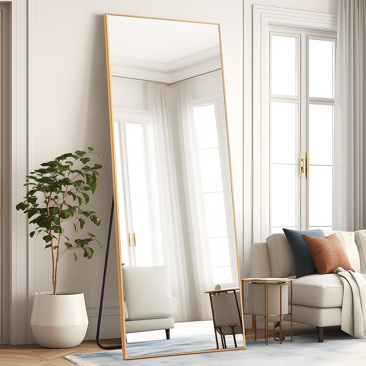NeuType Full Length Mirror, 64"x21" Floor Mirror, Gold Aluminum Alloy Frame, Tempered Glass Full Body Mirror, Standing Mirror Wall-Mounted for Living Room Bedroom Hallway Dressing