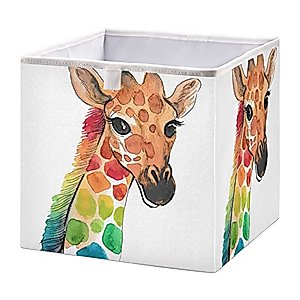 RunningBear Watercolor Giraffe Storage Basket Storage Bin Square Collapsible Storage Cubes Shelves Cloth Baskets Organizer for Home Office Dormroom