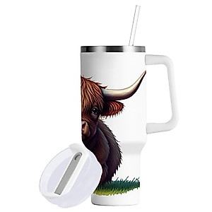 RPLIFE Cute Highland Cow Coffee Tumbler, Stainless Steel Bottle, Insulated Coffee Cups with Lids, Tumbler for Men
