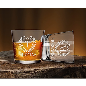 TEEAMORE Personalize Old Fashioned Cocktail Glasses Add Your Name Initial Birthday Anniversary Etched Rocks Whiskey Glass 9oz