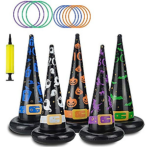 Halloween Toys Game Inflatable Witch Hat Ring Toss, Throwing Hat Ring Carnival Obstacle Course Toys, Backyard Games for Kids and Adults Halloween Party Supplies Indoor Hula Hoop Family or Friends