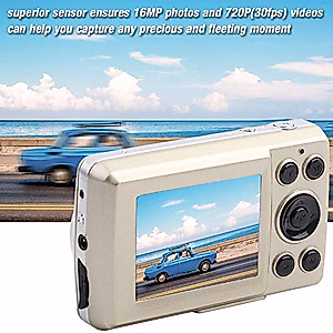 EBTOOLS Digital Video Camera, 16MP 720P 30FPS Digital Camera, 16X Zoom Camera for Kids, Beginners, Teenagers, 2.4 Inch Large Screen, 9.5 x 5.5 x 2.5cm(Gold)