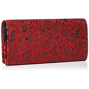 Indenya 2308-03-041 Long Wallet, Bundle Q, Red Deerskin x Black Lacquer, Flower Arabesque Pattern