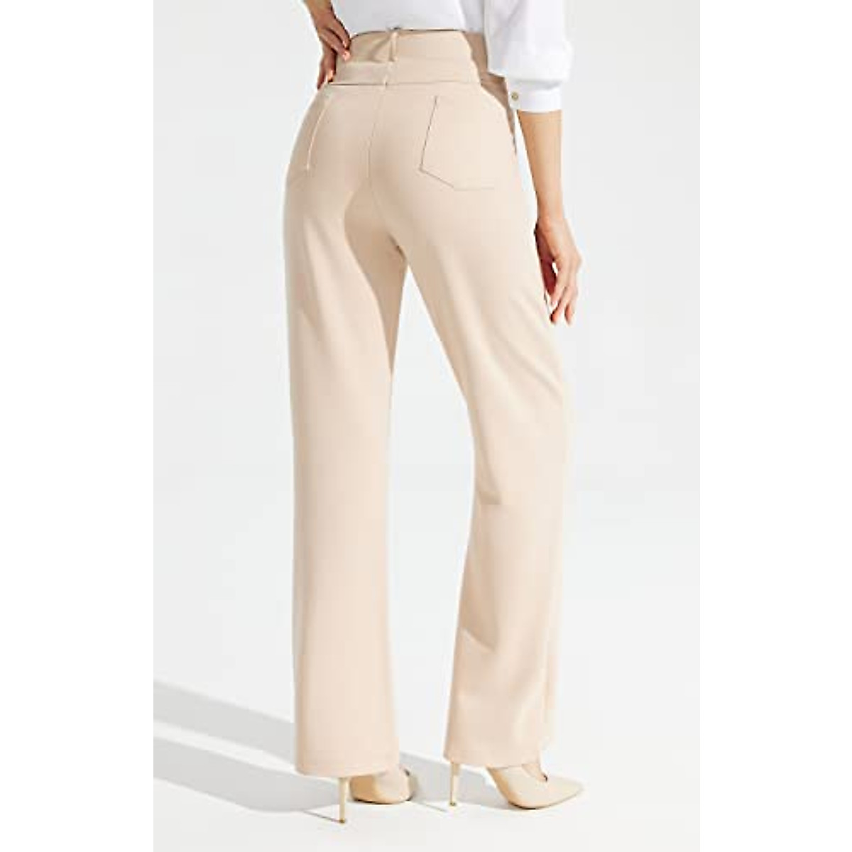 Libin Women's Bootcut Dress Pants 31" Business Casual Work Pants High Waisted Stretchy Slacks for Women Yoga Office Trousers with 4 Pockets, Khaki, 4