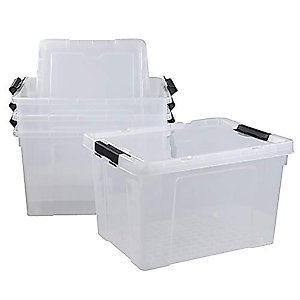 Hespama 50 Quart Clear Plastic Storage Box Bin with Wheels, 4 Packs