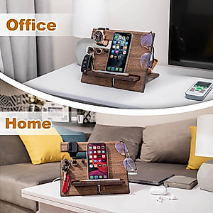 TESLYAR Wood Phone Docking Station Ash Hooks Key Holder Wallet Stand Watch Organizer Men Husband Wife Anniversary Dad Birthday Nightstand Purse Tablet Father Graduation Male