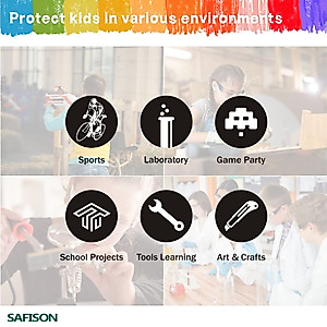 SAFISON 28 Pack Kids Safety Glasses, ANSI Z87.1 Child Size Protective Goggles in 7 Colors, Scratch and Impact Resistant Clear Lens Eyewear with Color Frame for Nerf Party/Science/School Projects