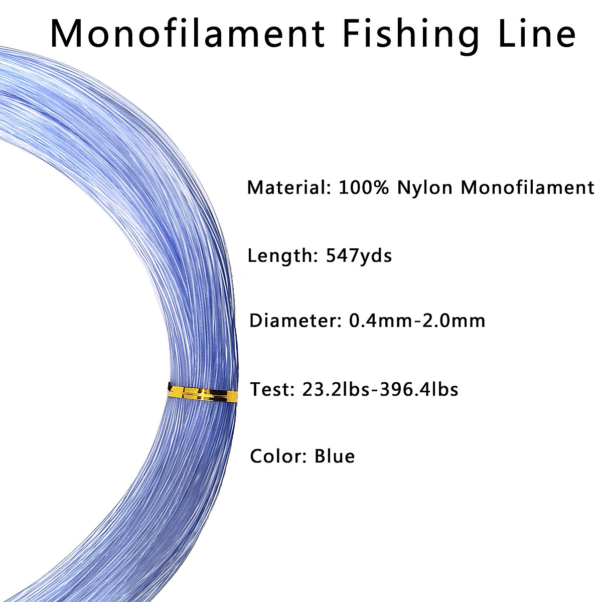 Monofilament Fishing Line 547yds 13 lb.-396 lb. Nylon Mono Fishing Lines - Super Strong Monofilament Fishing Leader Line Speargun Line for Saltwater/Freshwater (Blue, 1.8mm/334.8lb)